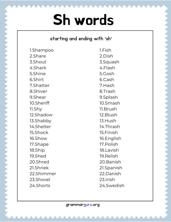 List of Common ‘Sh’ Words - Grammar Guru